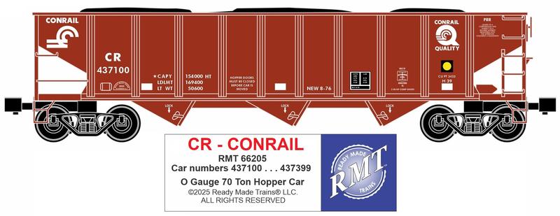 RMT-66205 Conrail (Quality) 3-Bay 70-Ton Hopper Car